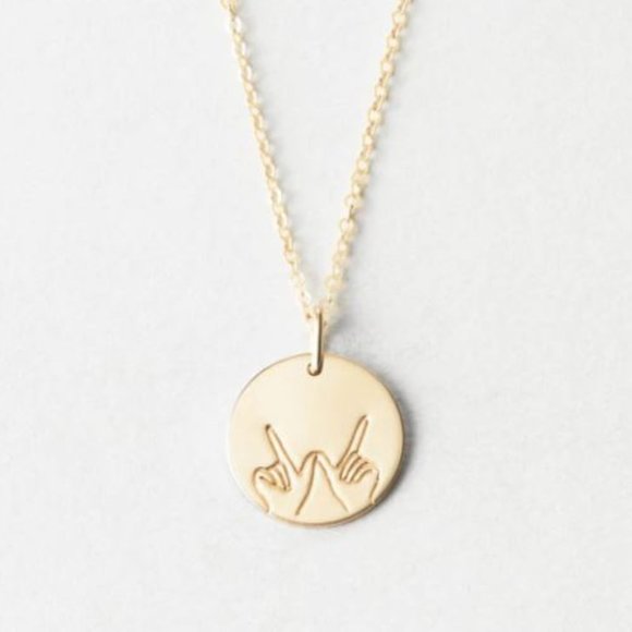 Jewelry | Whatever Sign Language Gold Charm Disc Necklace | Poshmark